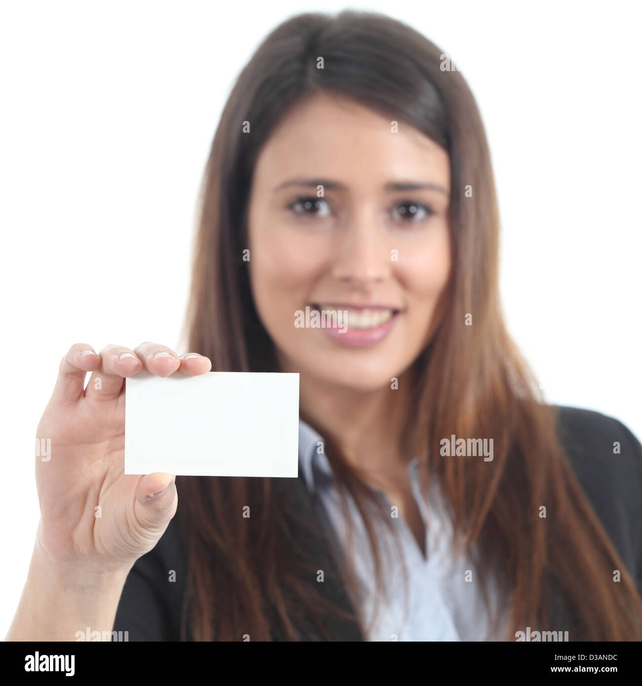Woman Showing A Business Card High Resolution Stock Photography and ...