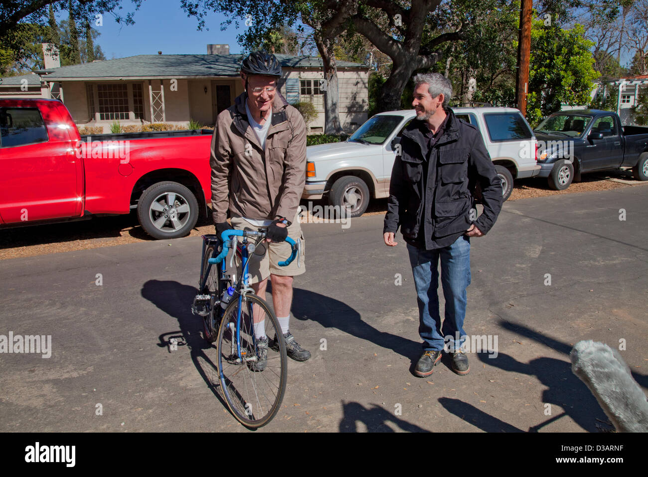 Ed Begley Jr and General Contractor Scott Harris. Aligning steel beams ...
