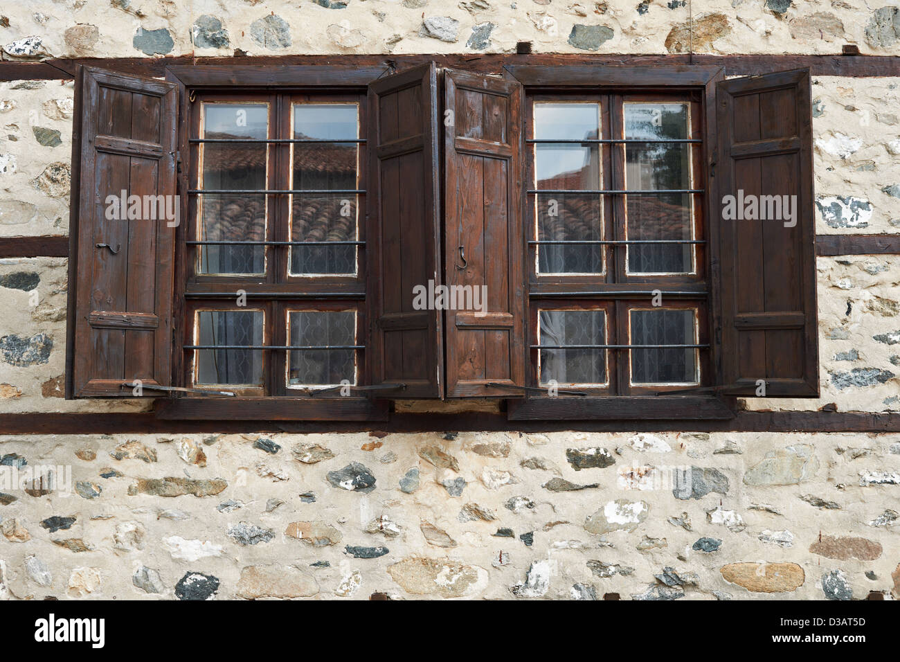 Windows of ancient stone house in Zlatograd town, Bulgaria Stock Photo ...