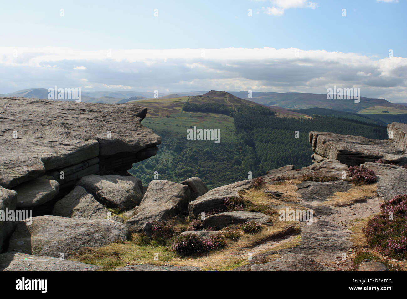 Bamford moor ridge rocks and Win Hill Stock Photo - Alamy