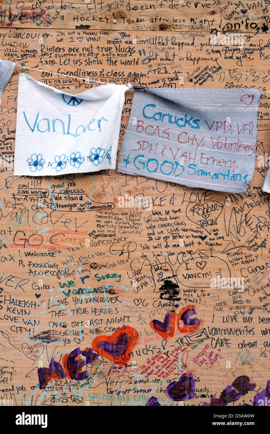 plywood hoarding boarding sign signage public graffiti message riots ...