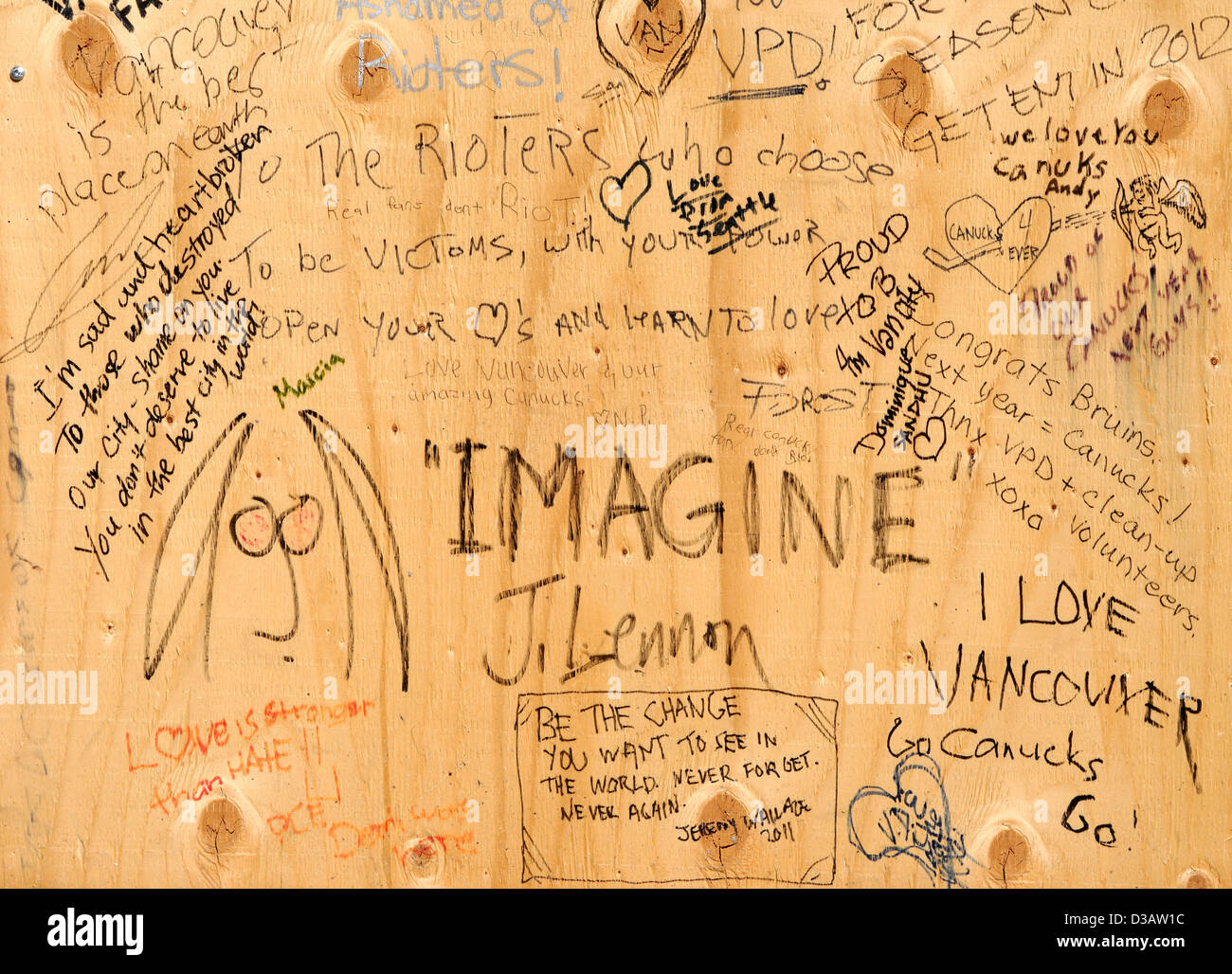 plywood hoarding boarding sign signage public graffiti message riots ...