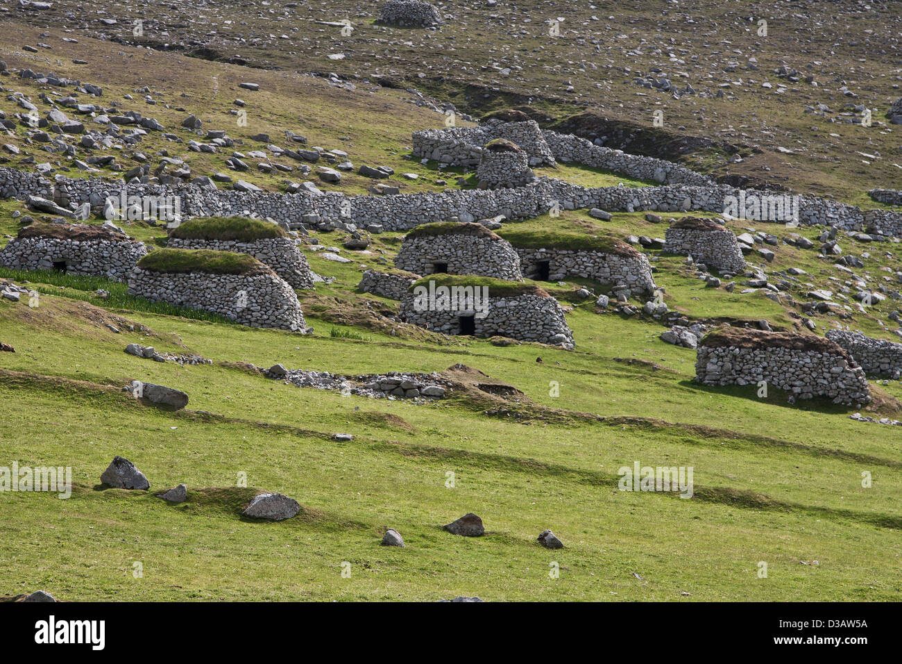 St Kilda; Hirta; a set of cleits, also called cleitans, unmortared ...