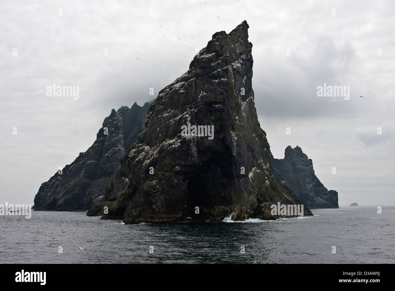 The sea stacs of Stac Lee, Stac An Armin and the island of Boreray with ...