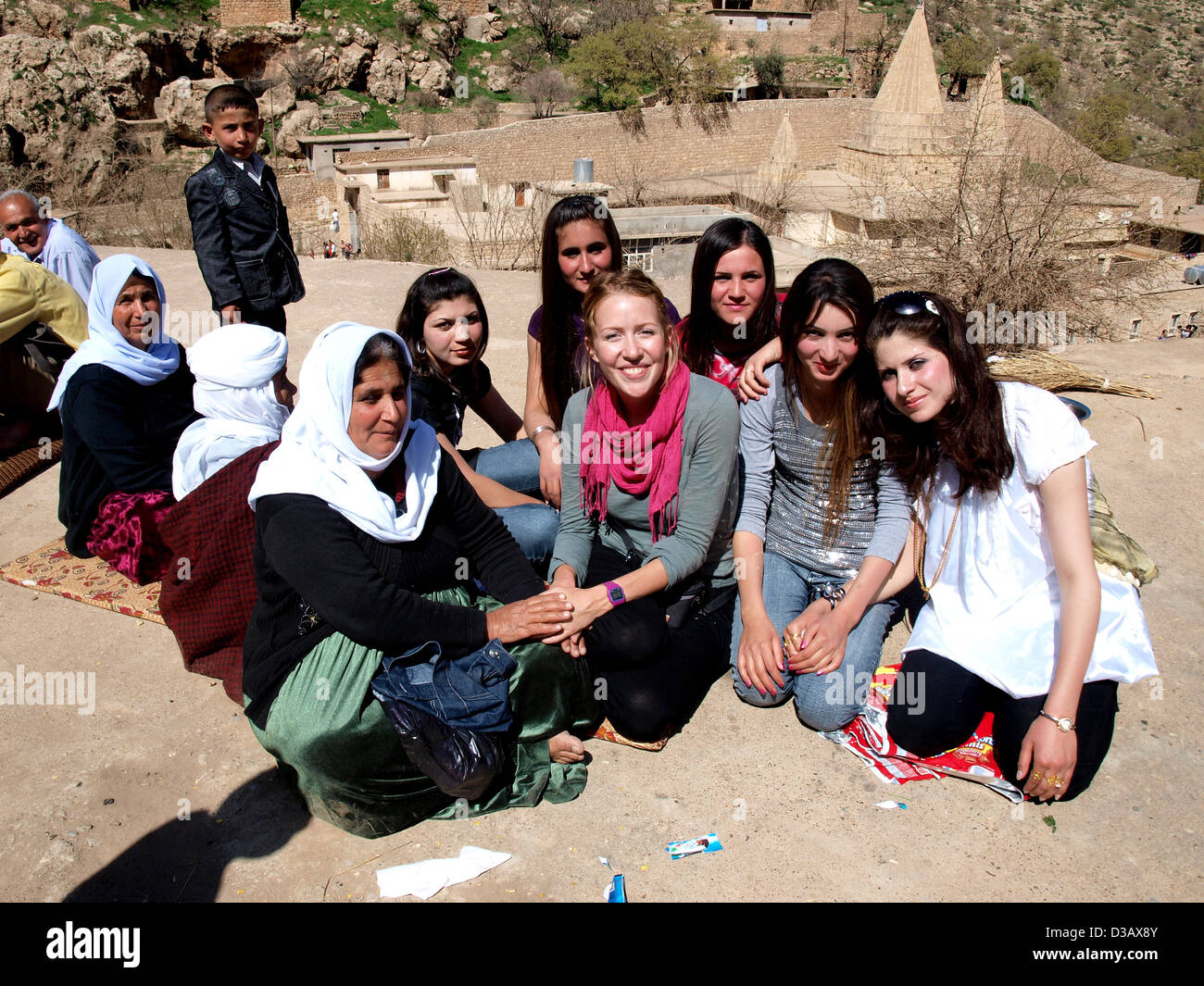 Yazidi kurds at the tomb of Sheikh Adi, in Lalish, in the foothills of ...