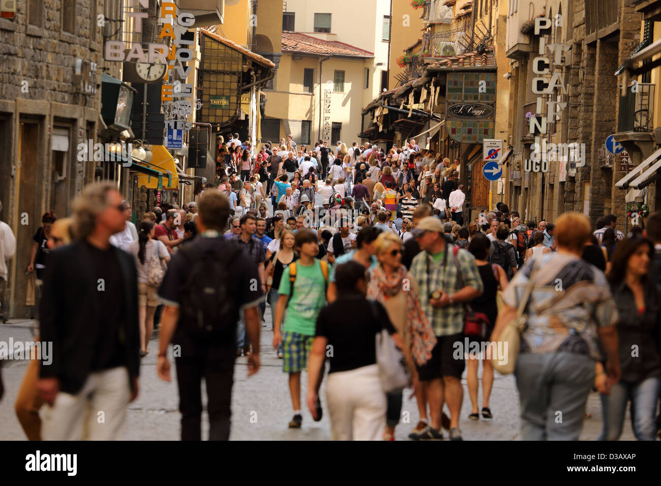 Busy street filled with locals and tourists in Florence Italy Stock ...
