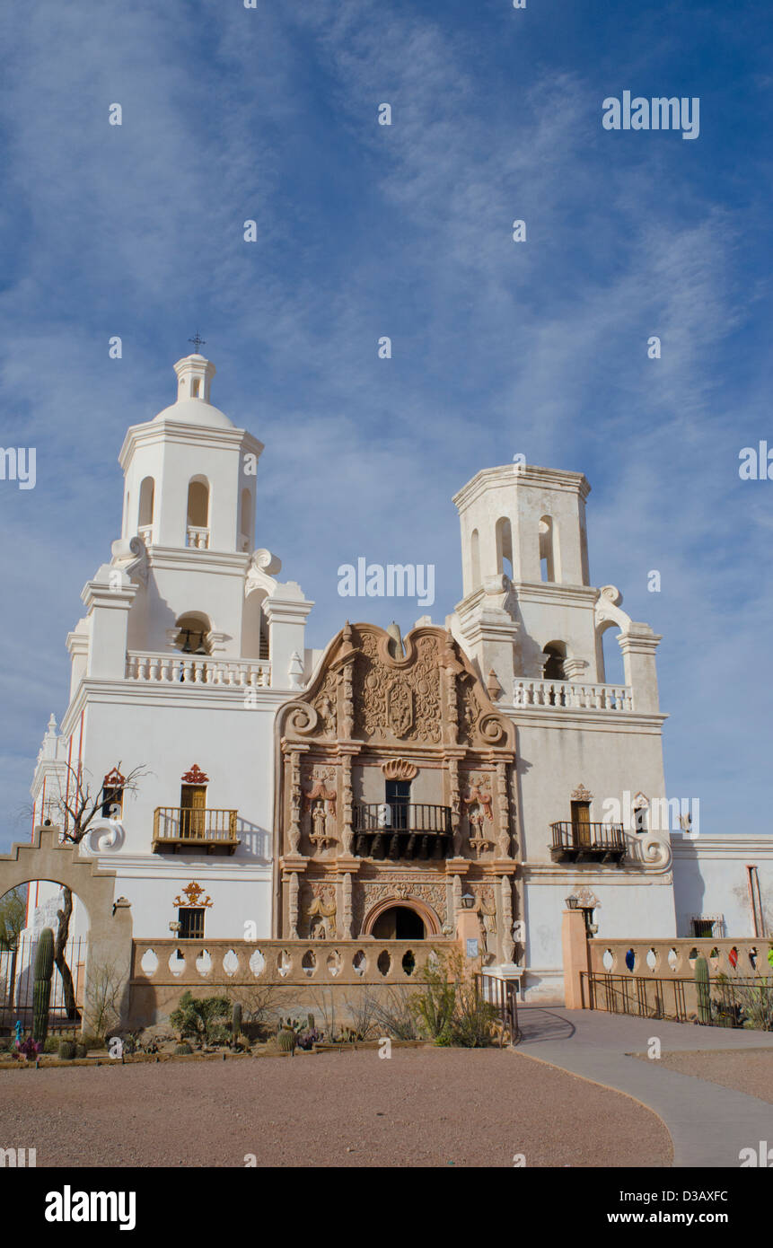 The San Xavier del Bac Mission is captured on a warm spring day Stock ...