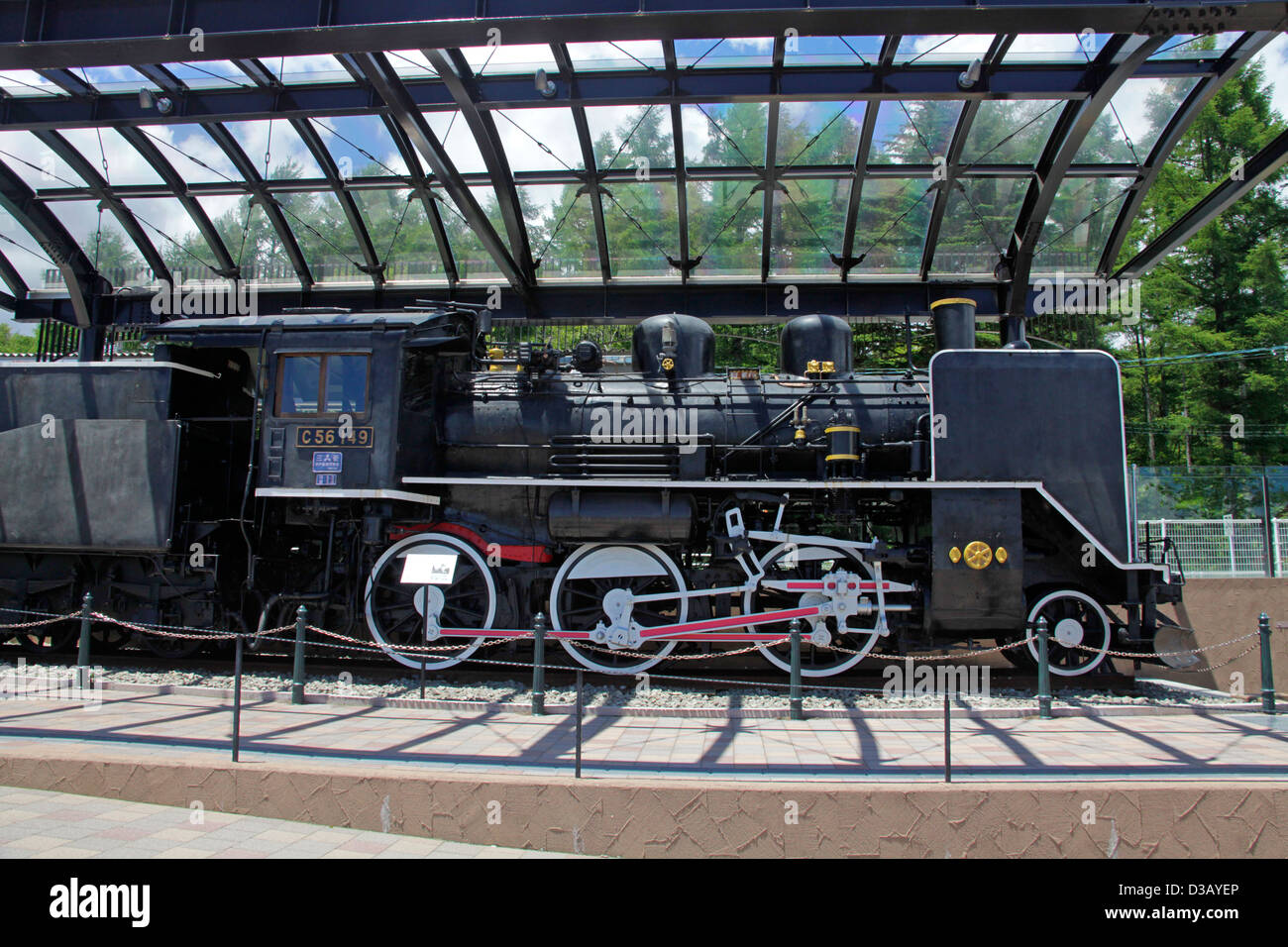 JNR Class C56 steam locomotive displayed at Kiyosato railway station ...