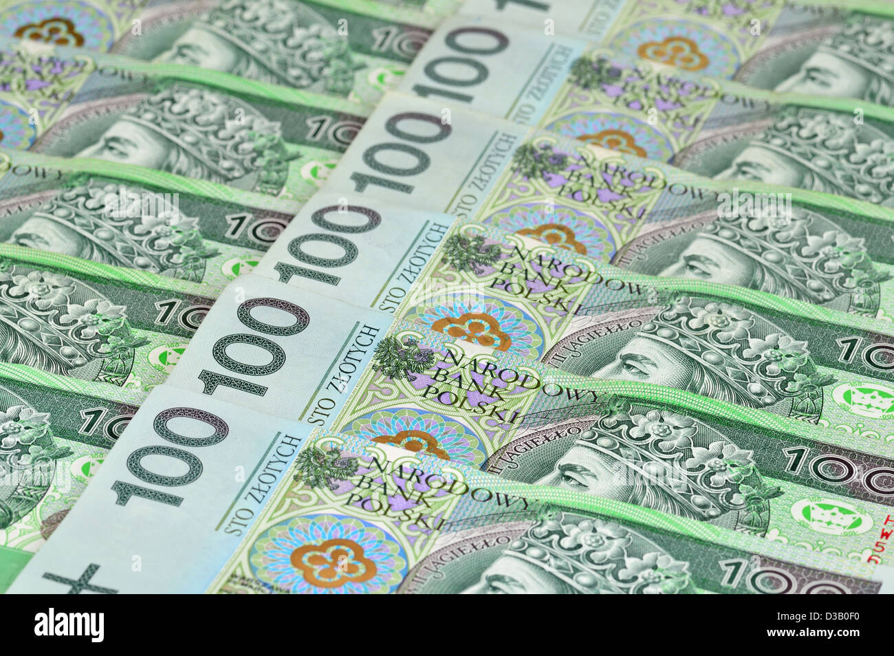 Polish banknotes laying in a row. 100 PLN. Poland Stock Photo - Alamy