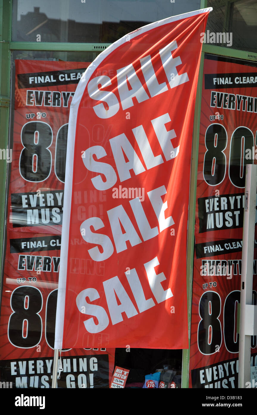 sale sign, shop window, England, UK Stock Photo - Alamy