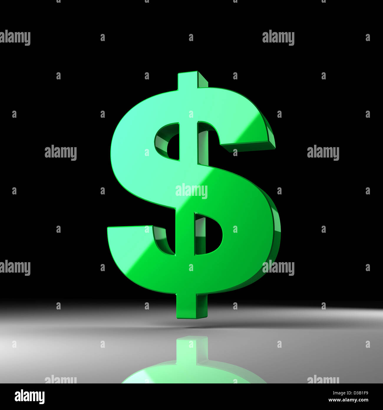 Green shiny dollar sign over black background. 3d render illustration ...