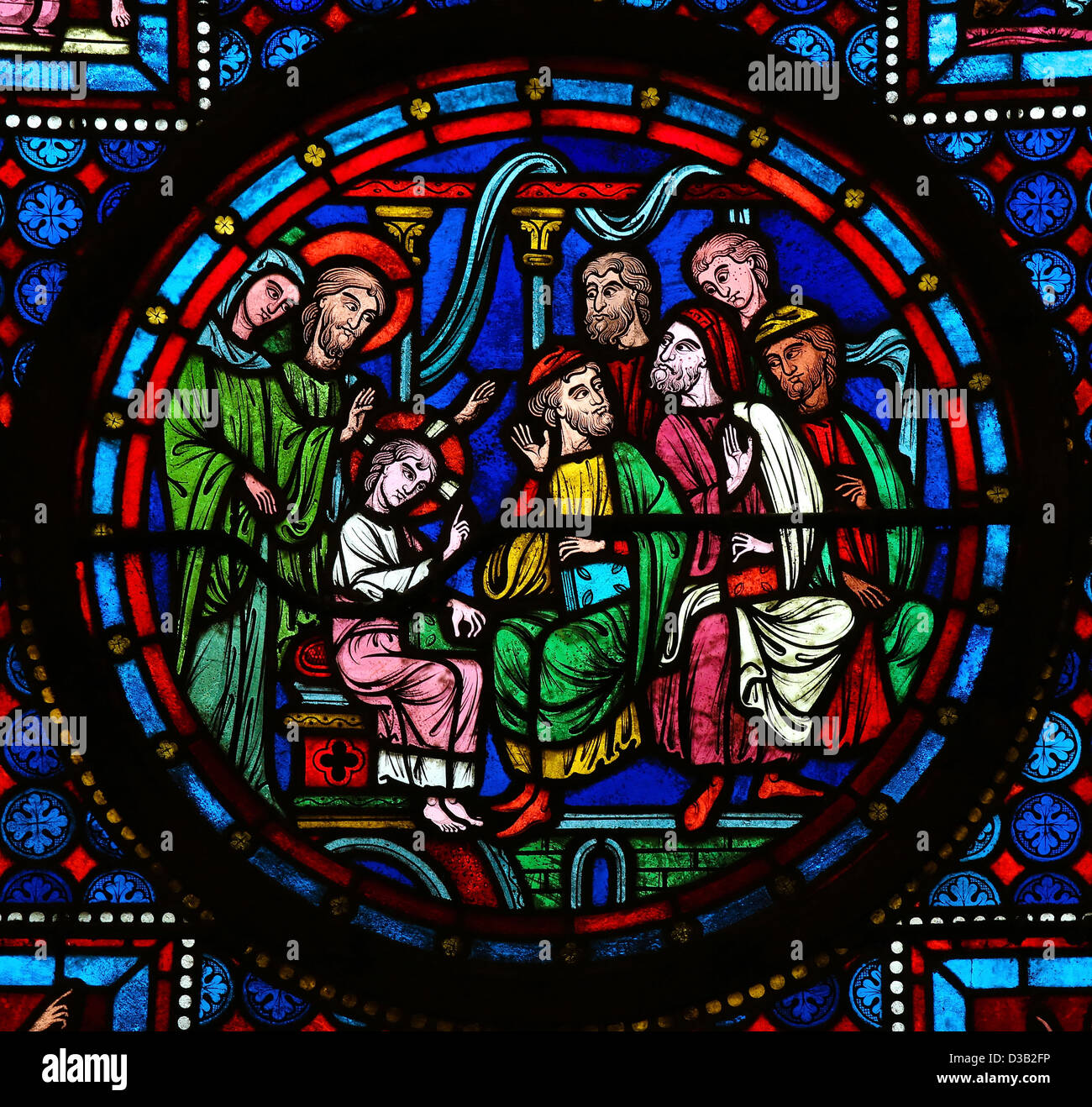 Stained glass window depicting The Finding in the Temple, an episode in ...