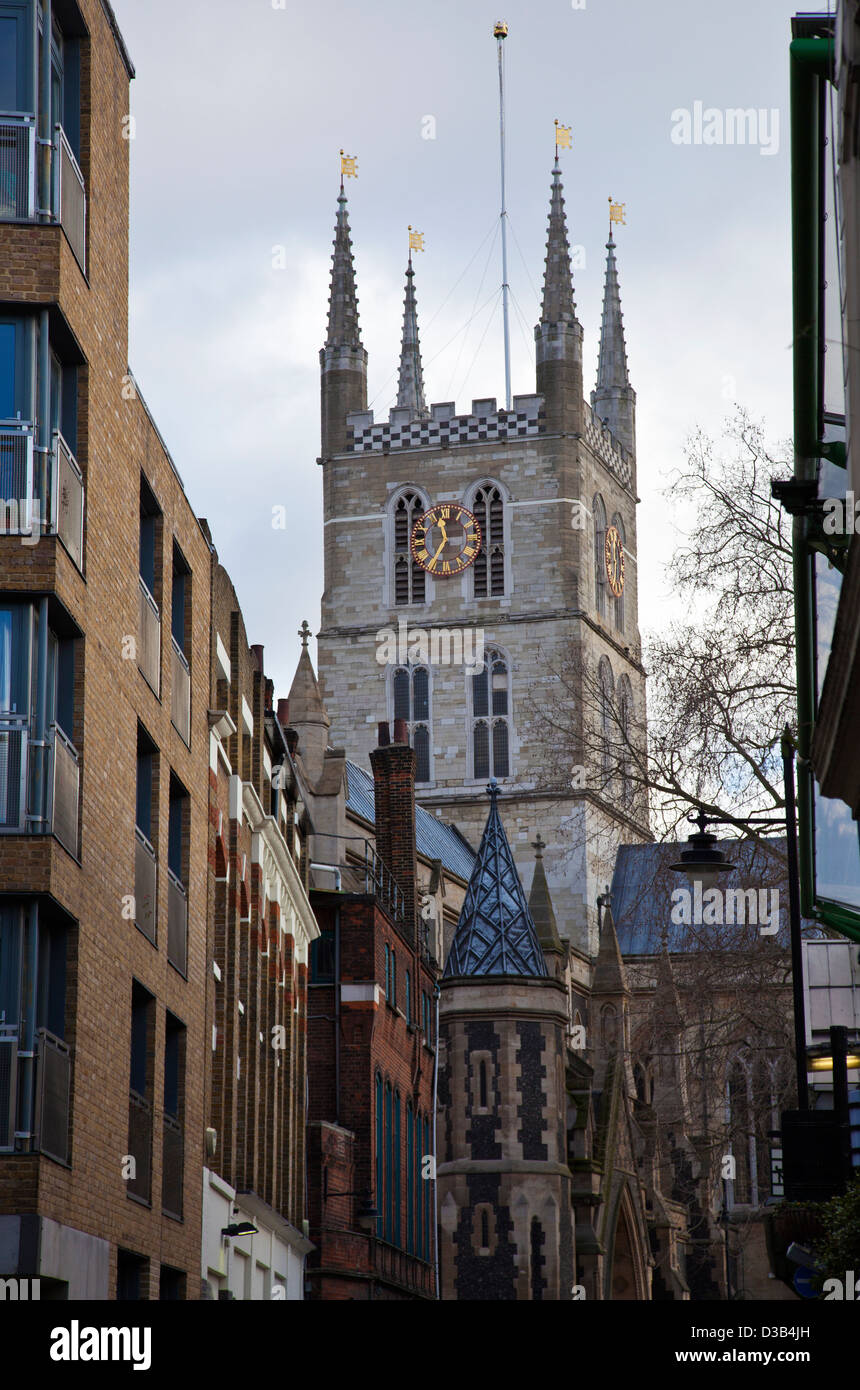 Southwark Cathedral Bell Tower viewed from Winchester Walk in London ...