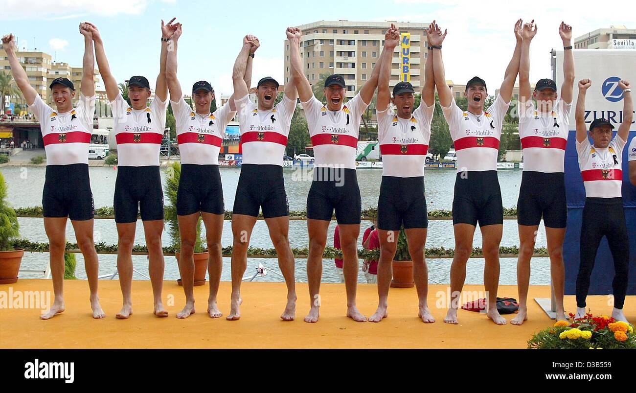 (dpa) - The rowers of the German Men Eight pose with their silver ...