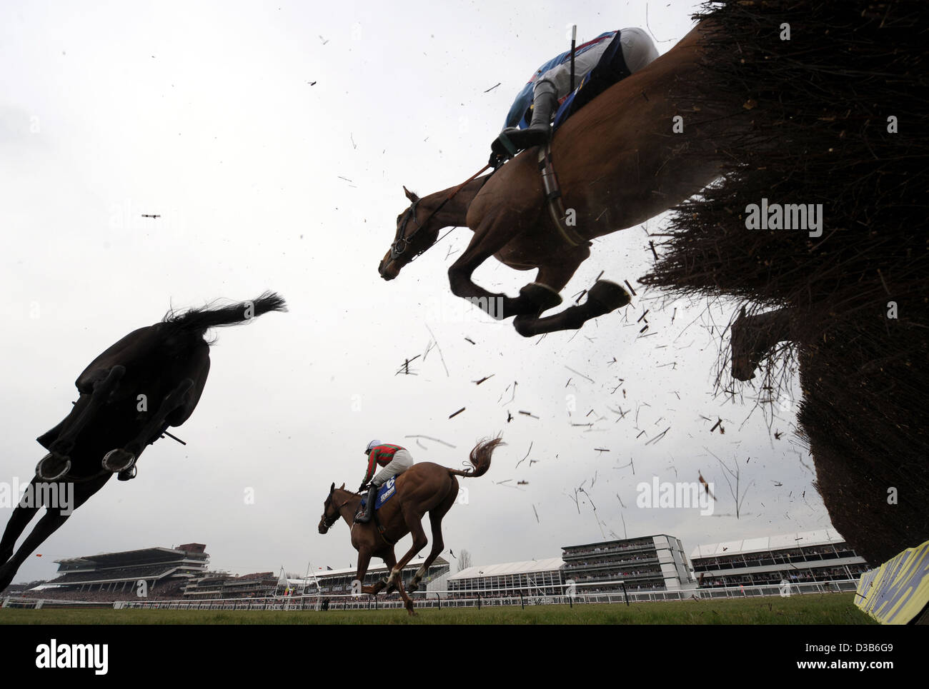 Horses jump a fence during The Cheltenham Festival an annual horse ...