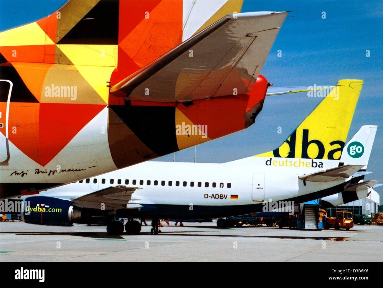 (dpa) - Two planes of the German airline Deutsche BA, in the front a ...
