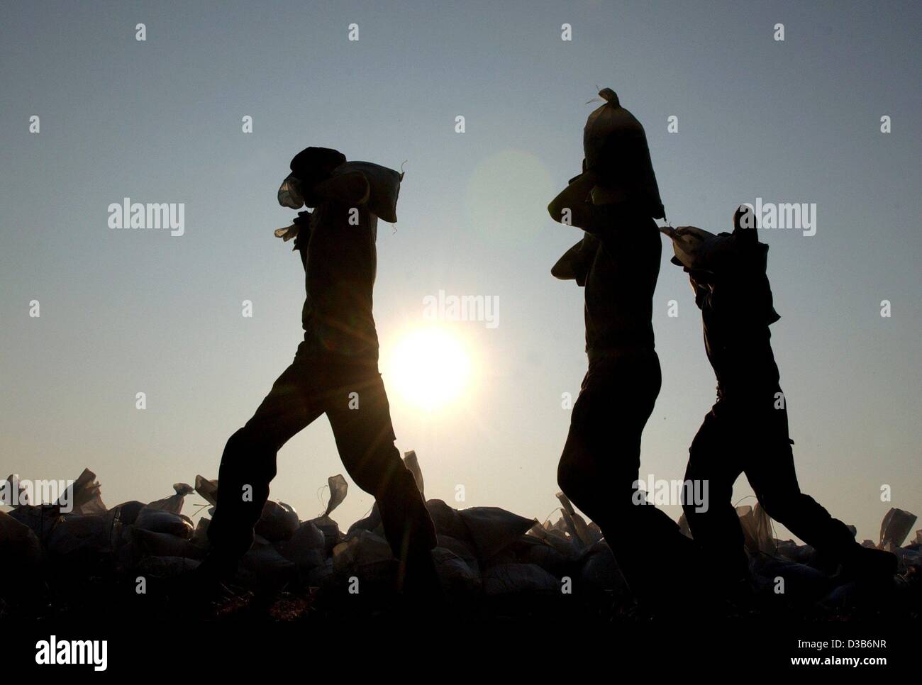 Disasters accidents dis flood silhouette sandbag military sky germany ...