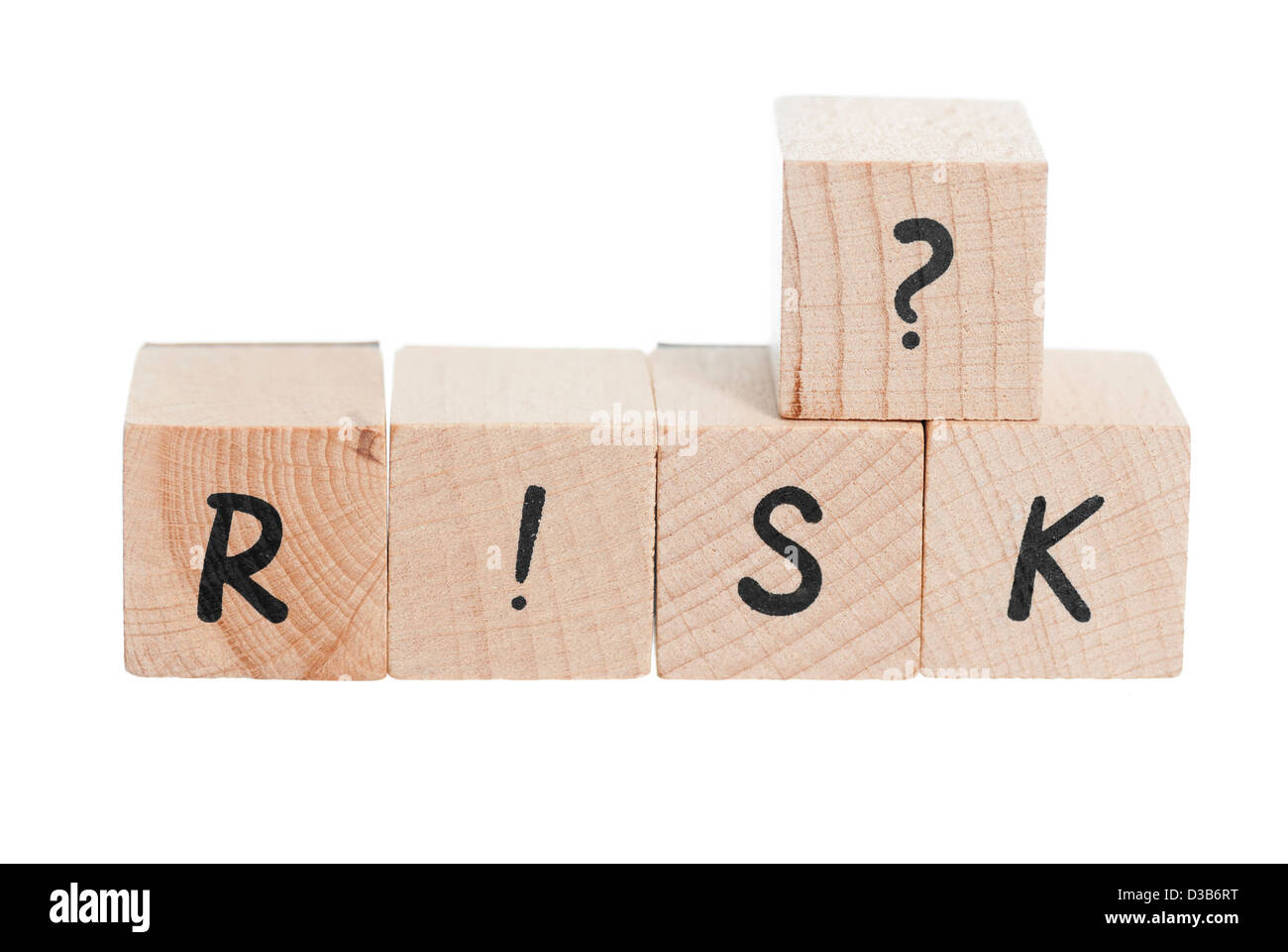 Word Risk spelt with exclamation mark and question mark Stock Photo - Alamy