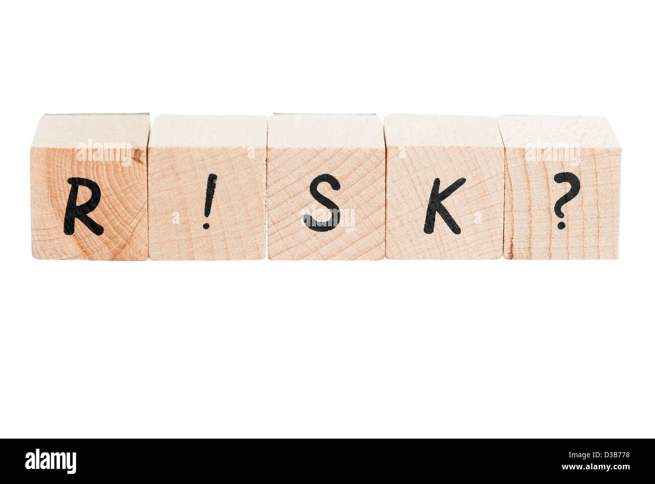 Word Risk spelt with exclamation mark and question mark Stock Photo - Alamy