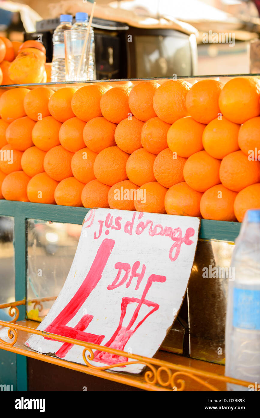 Fresh orange juice market stall stand at the Djemmaael Fna Square ...