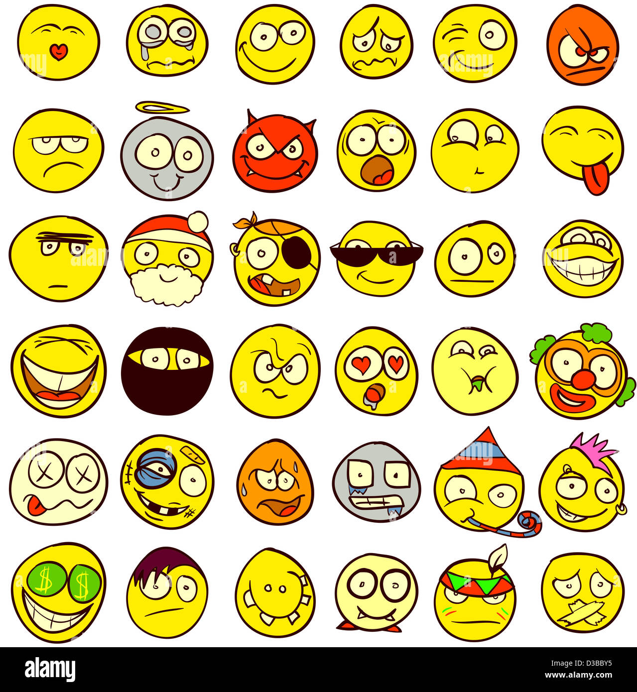 A set of 36 smileys for every taste. Done in comic doodle style Stock ...