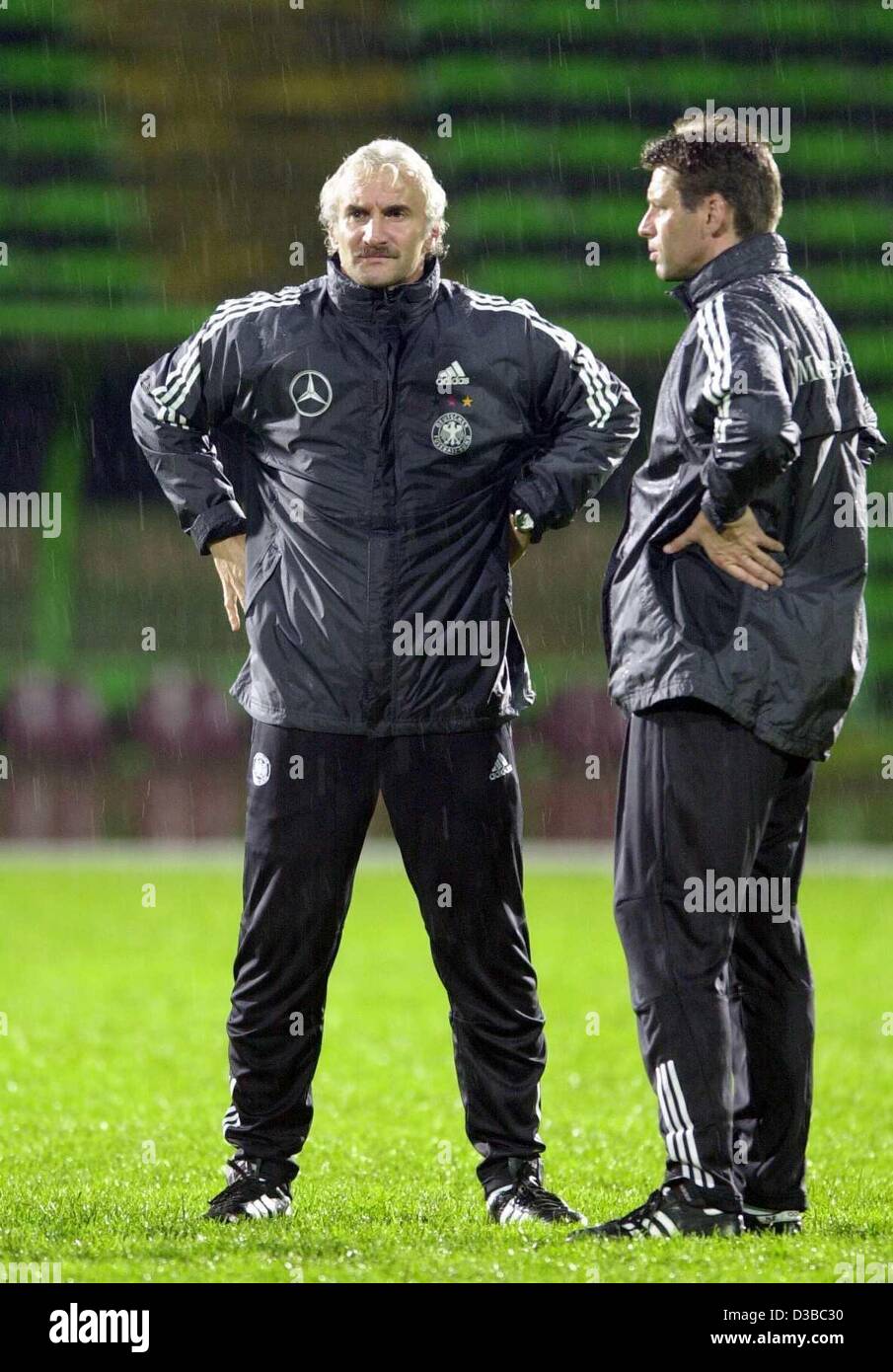 (dpa) - Rudi Voeller, coach of the German national soccer team, talks ...