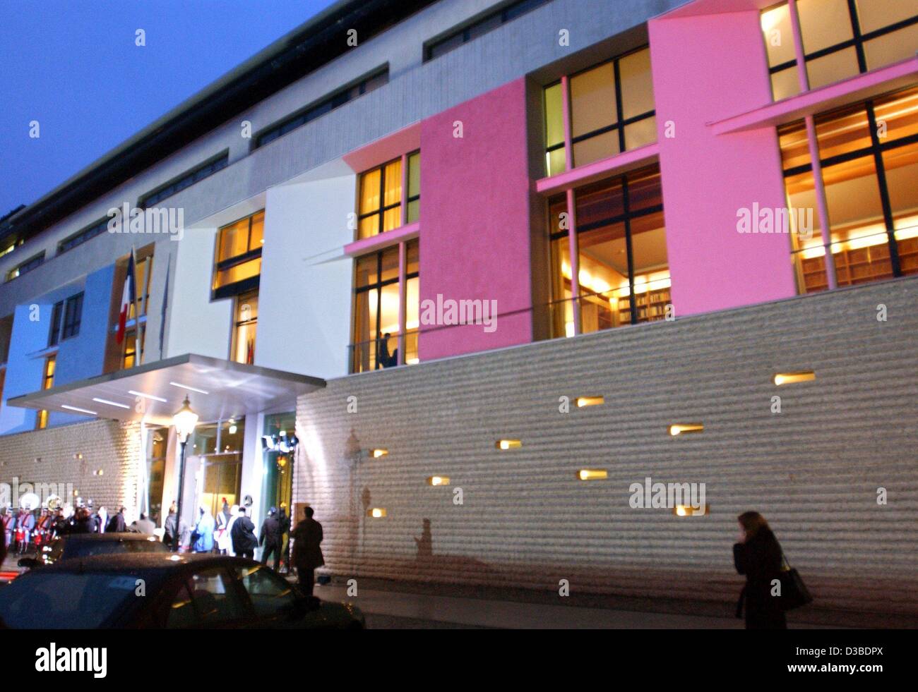 (dpa) - The building of the new French embassy is illuminated in the ...