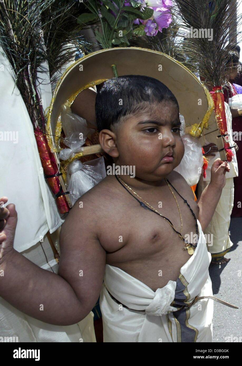 (dpa) - A little boy takes part in the Hindu temple festival to honour ...