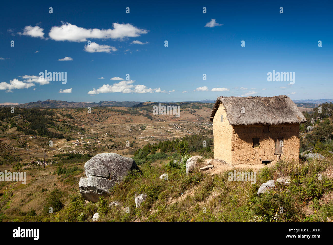 Madagascar, Ambatofitorahana, house above mountainous landscape Stock ...