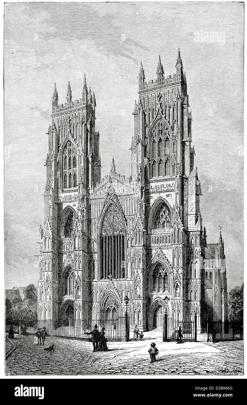 Vintage engraving of York Minster a cathedral in York, England and is ...