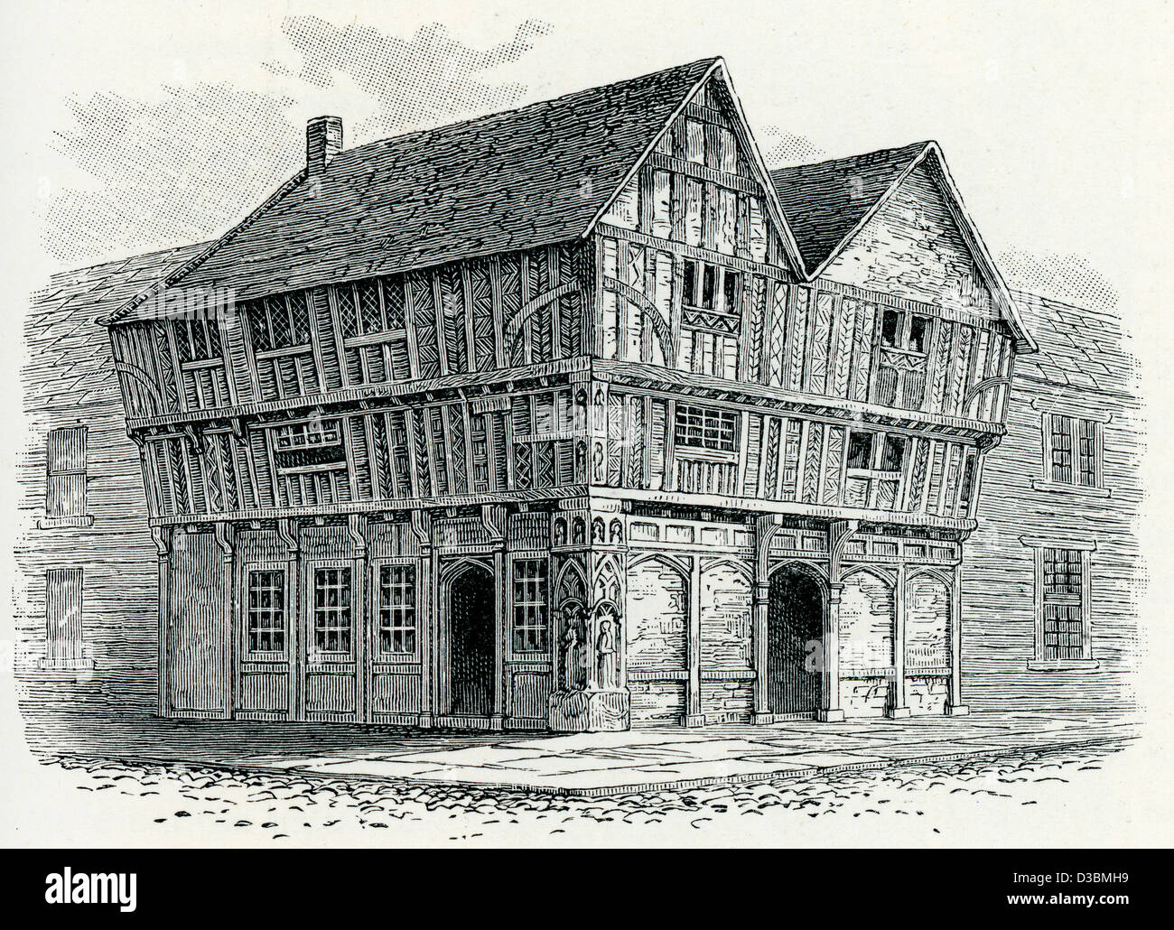 Vintage engraving of the medieval house of Walter Coney, King's Lynn ...