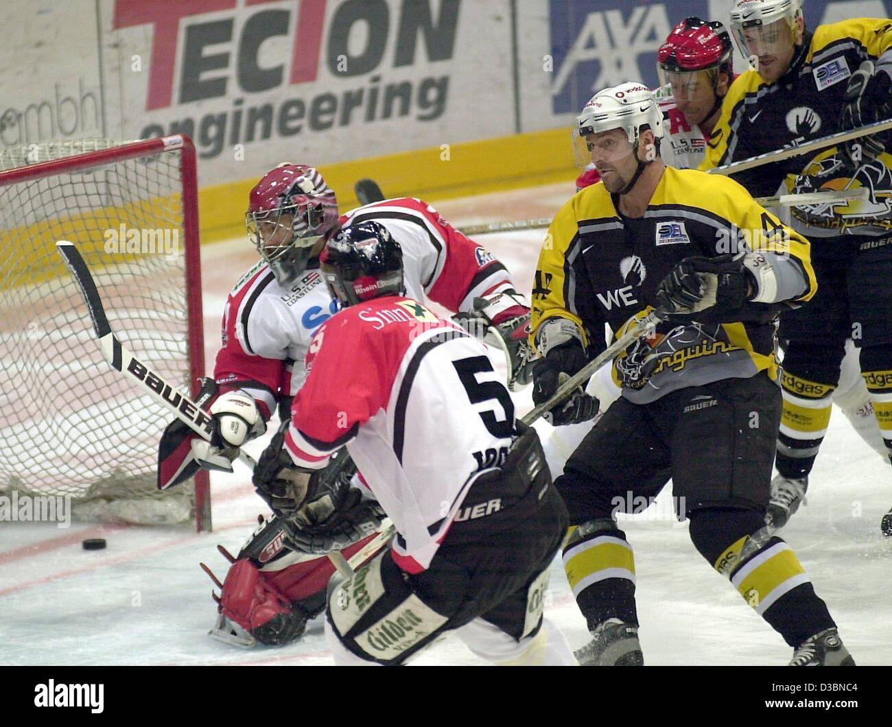 (dpa) - The puck slides into the goal of the Cologne Haie (sharks ...