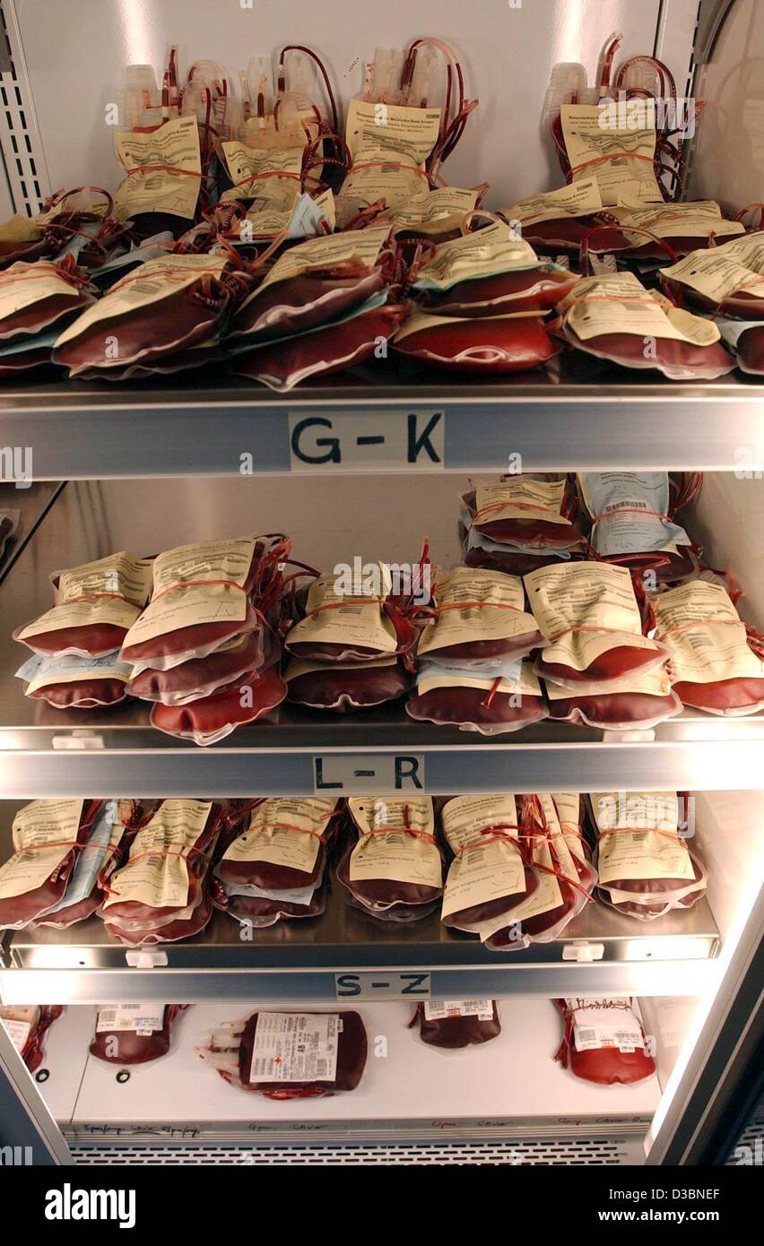 (dpa) - Blood conserves are stored in a refrigerator at the Red Cross ...