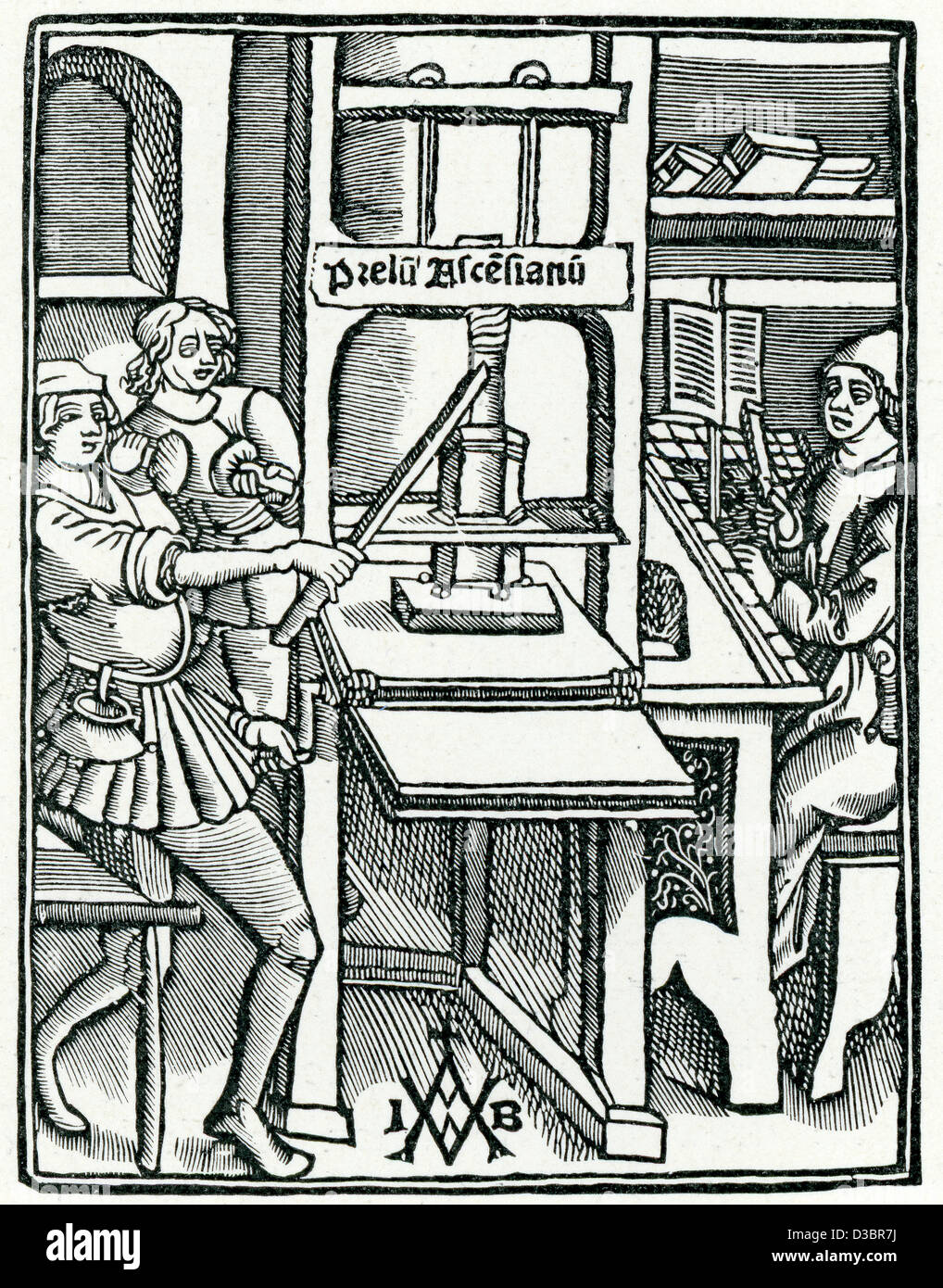 Vintage engraving from a 16th Century original of a Printing Press ...