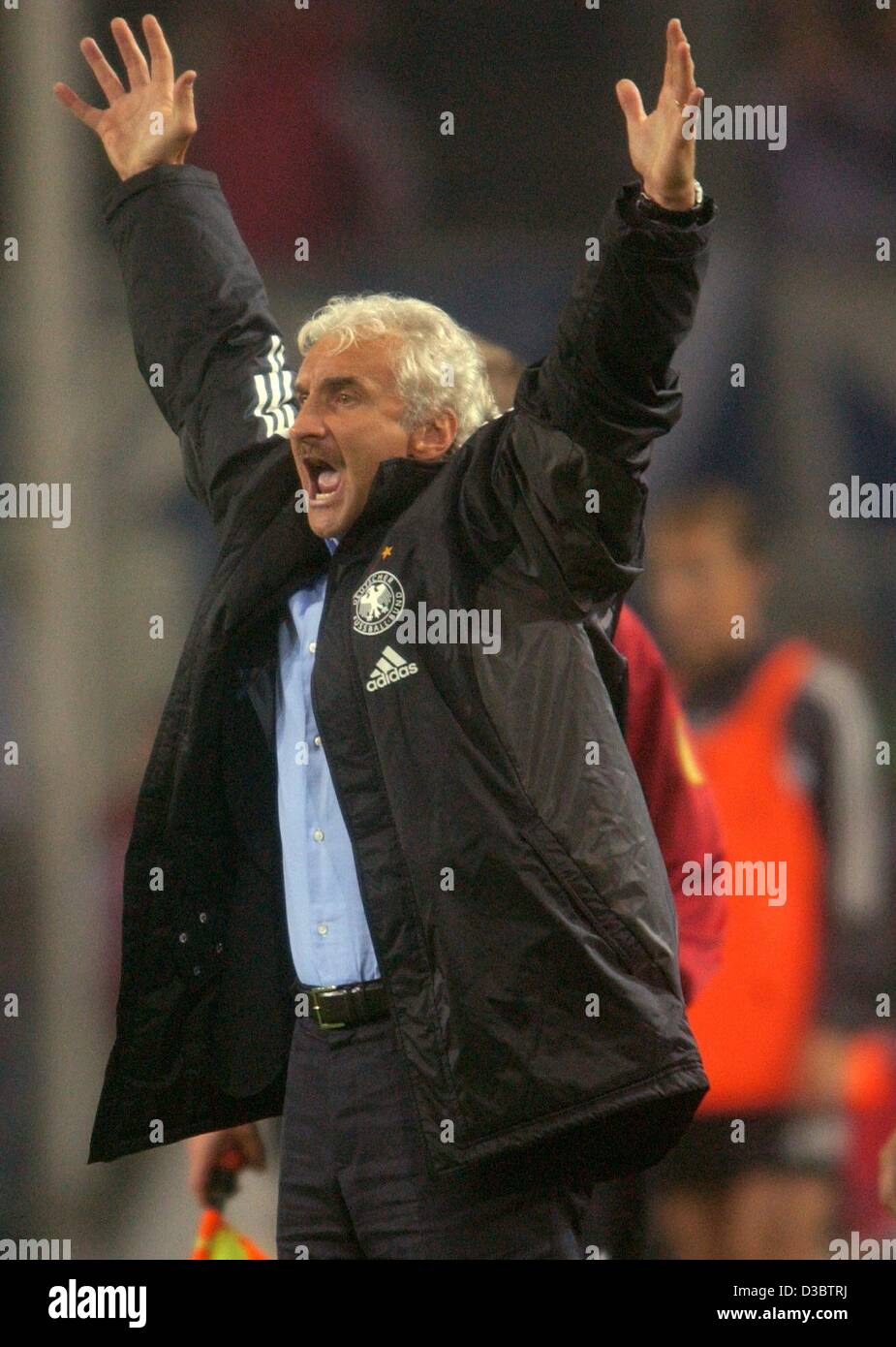 (dpa) - German national soccer coach Rudi Voeller cheers after his team ...