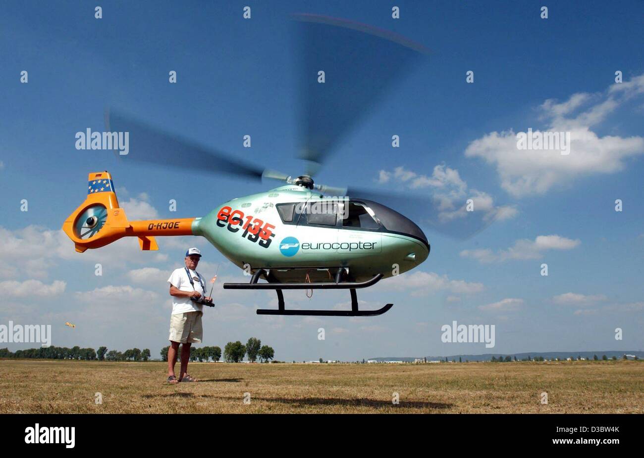 (dpa) - A true-to-scale model of an EC 135 Eurocopter is controlled by ...