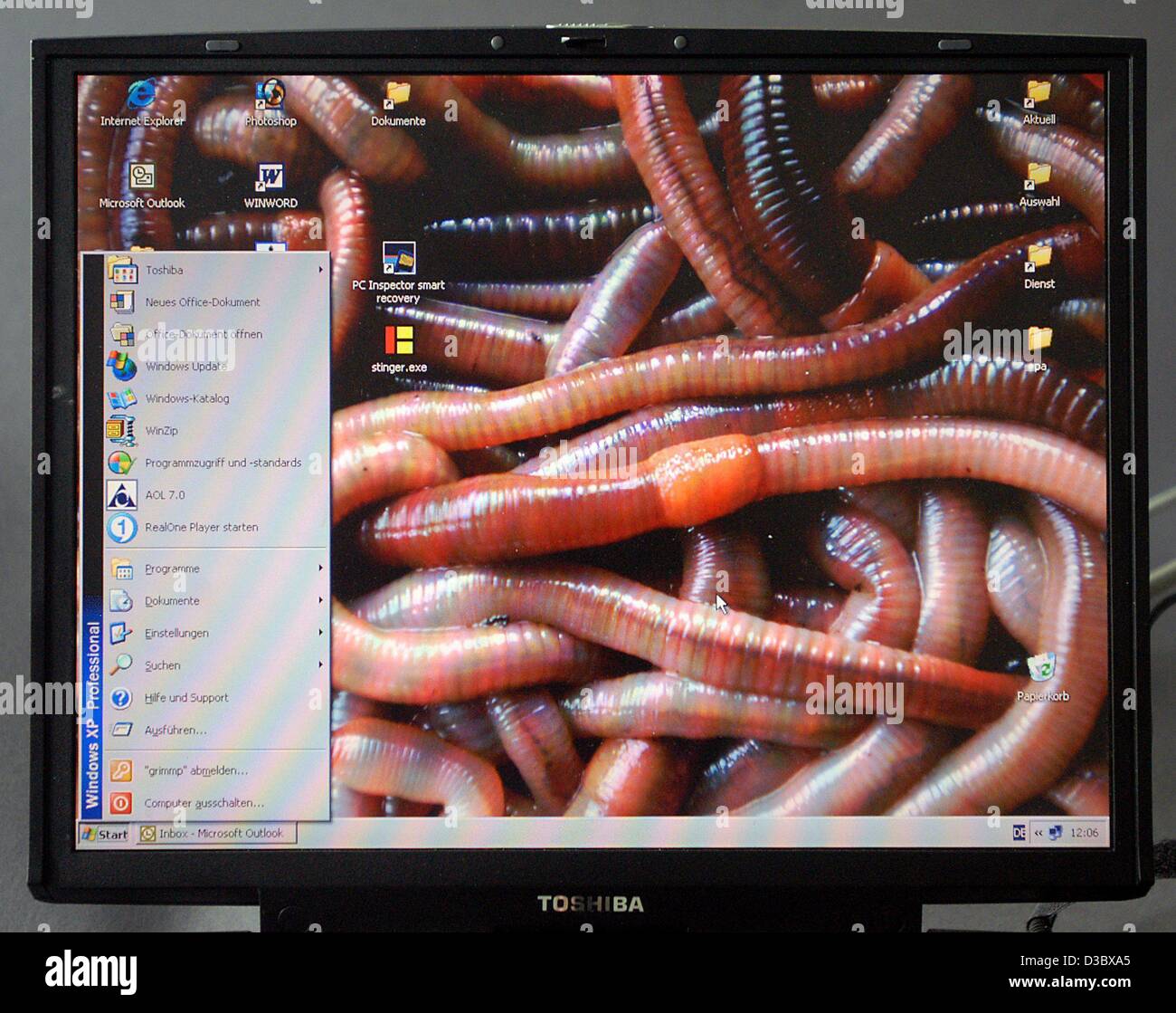 (dpa) - The display of a laptop shows earthworms as a background image ...