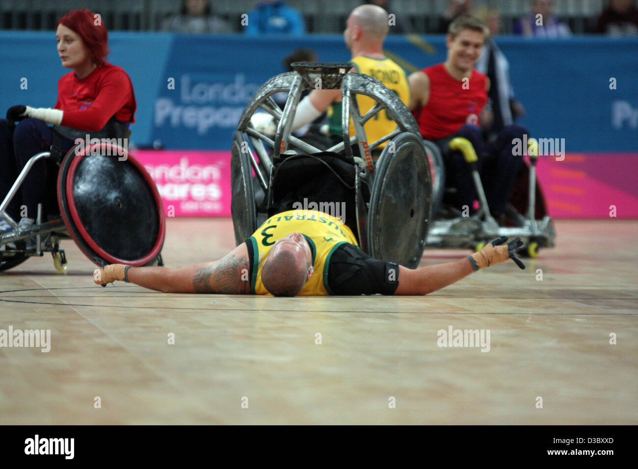 Ryley Batt of Australia v GB takes a tumble in the wheelchair rugby at ...