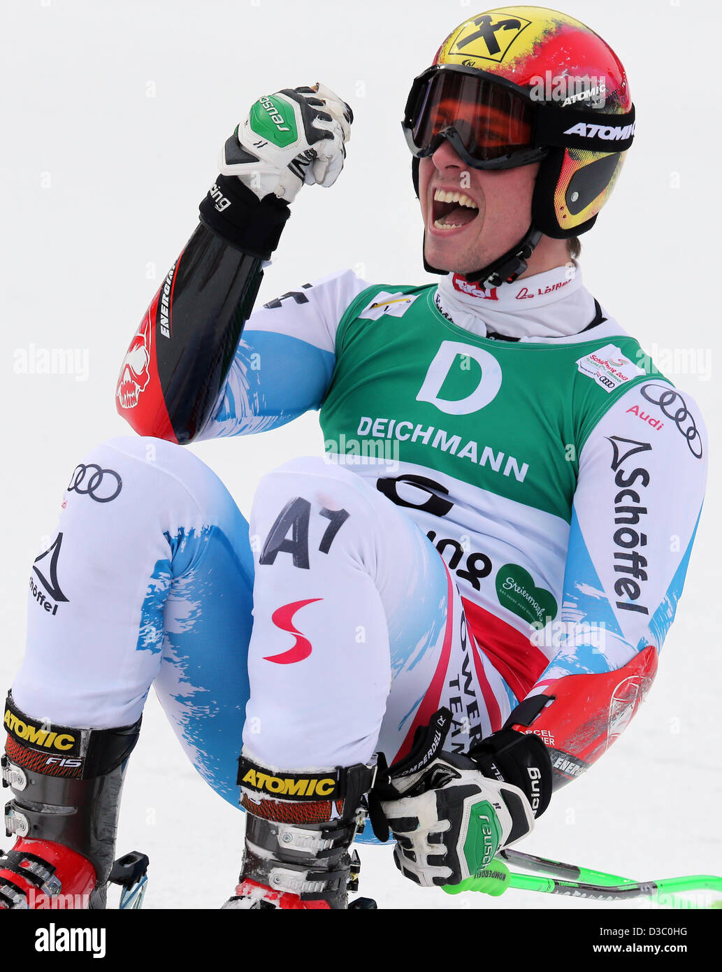 Marcel Hirscher of Austria celebrates during the second run of the men ...