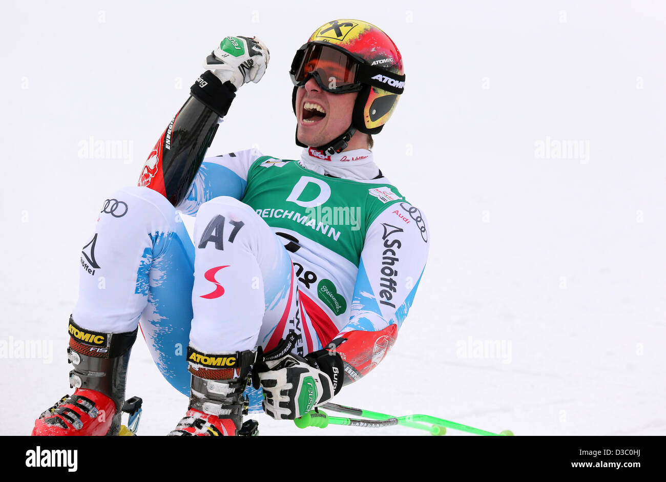Marcel Hirscher of Austria celebrates during the second run of the men ...