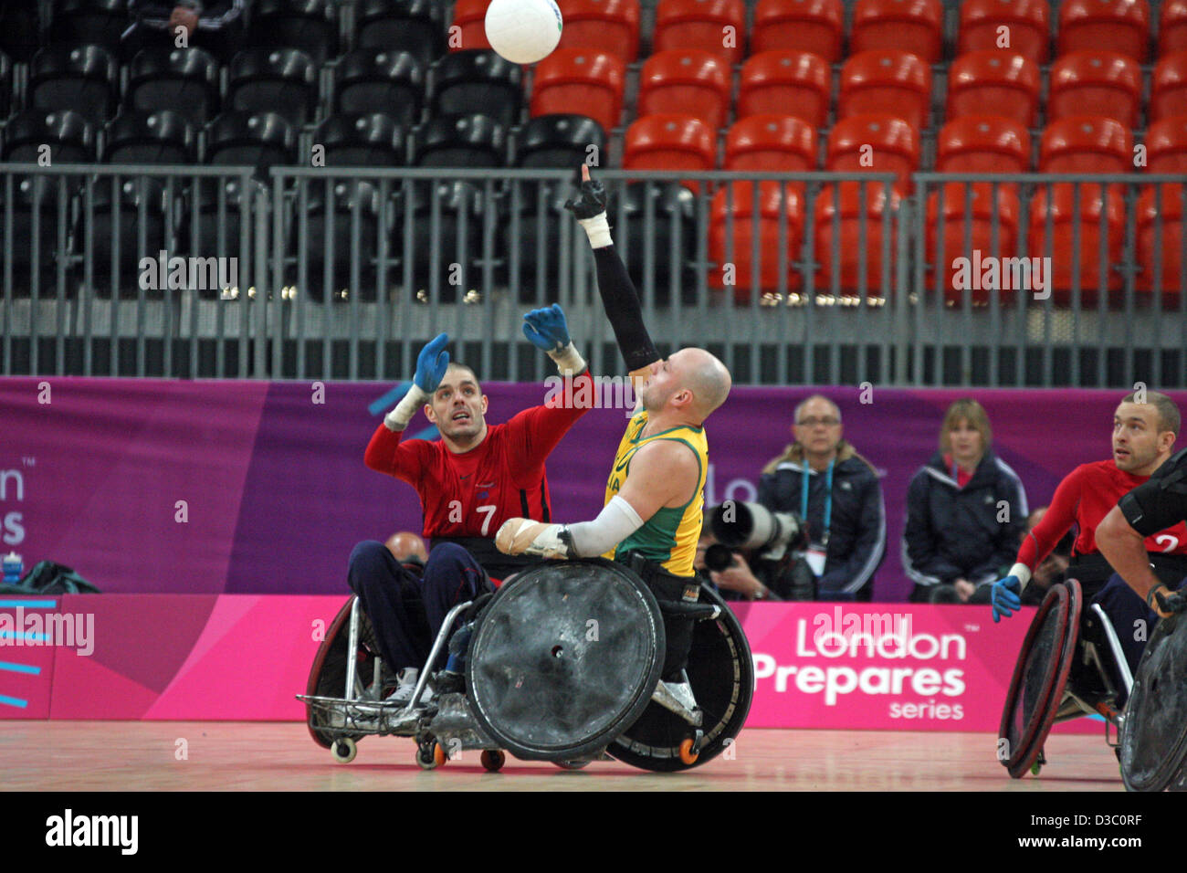 Mike Kerr of GB v Chris Bond of Australia in the wheelchair rugby at ...