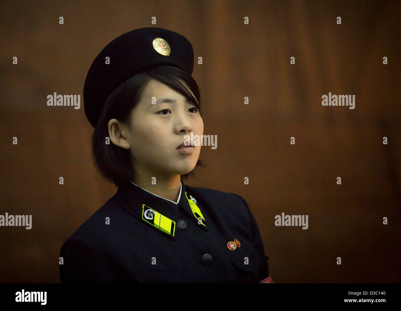 A Woman Guard In The Subway, Pyongyang, North Korea Stock Photo - Alamy