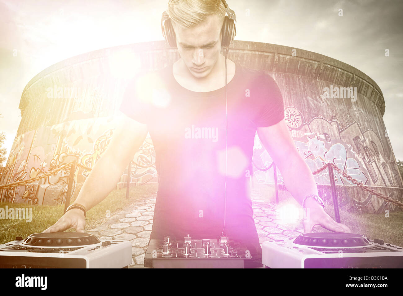 DJ at work with beautiful colors Stock Photo - Alamy