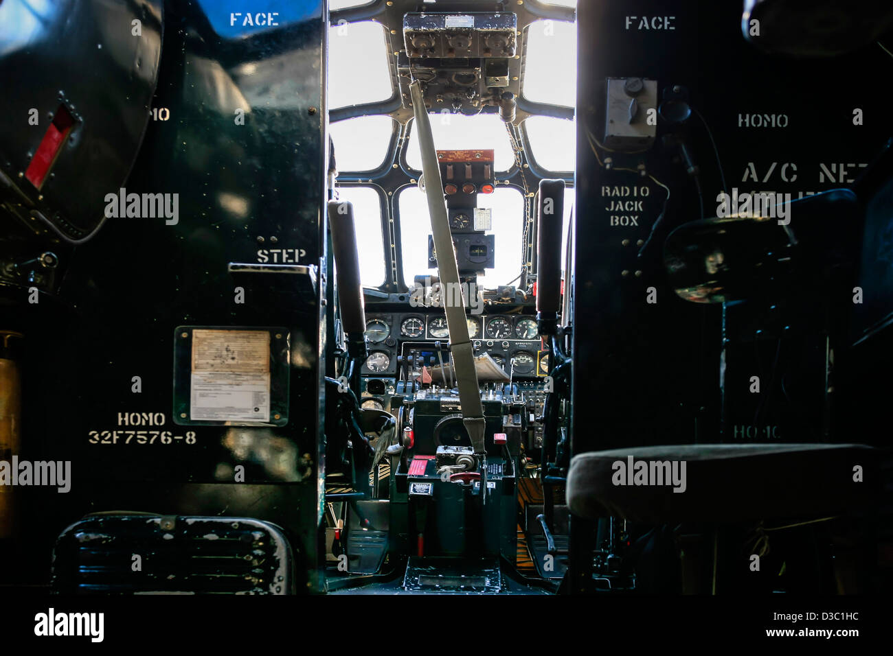Inside a B24 Consolidated Liberator ww2 bomber plane looking at the ...