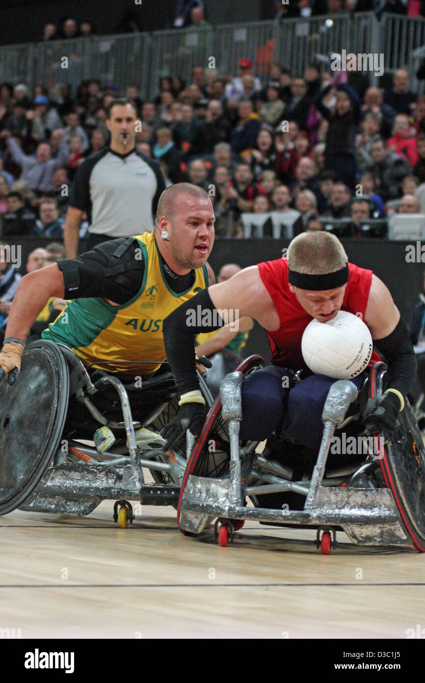 Aaron Phipps of GB v Ryley Batt Australia in the wheelchair rugby at ...