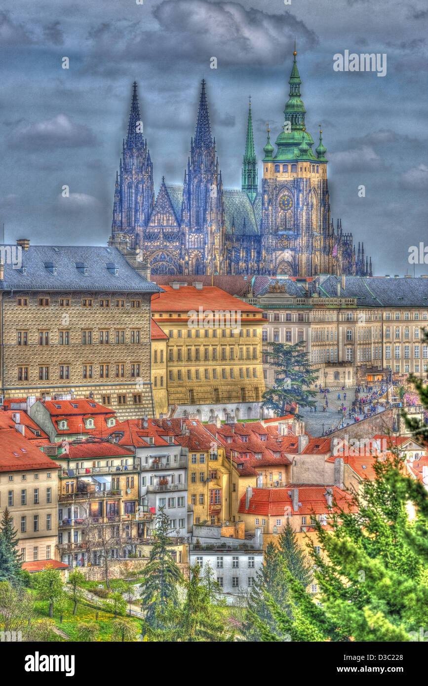 View Of Prague Cathedral And Castle, (special effect Stock Photo - Alamy