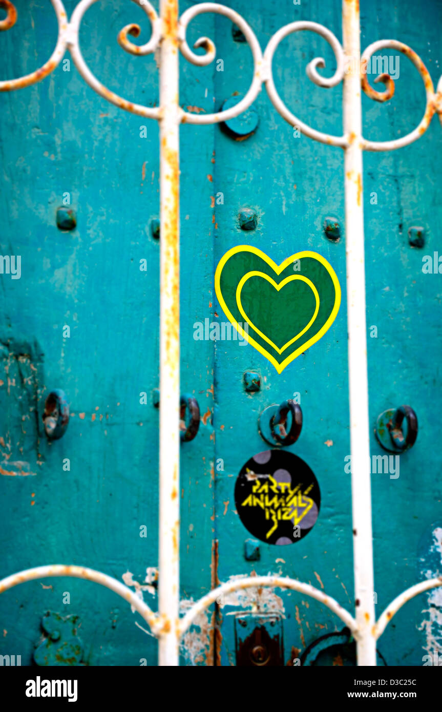Green heart organization sticker. Ibiza town, Balearic Islands, Spain ...