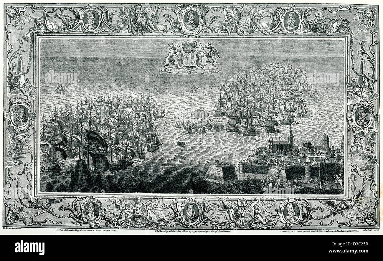 Vintage engraving of the Spanish Armada flying to Calais Stock Photo ...