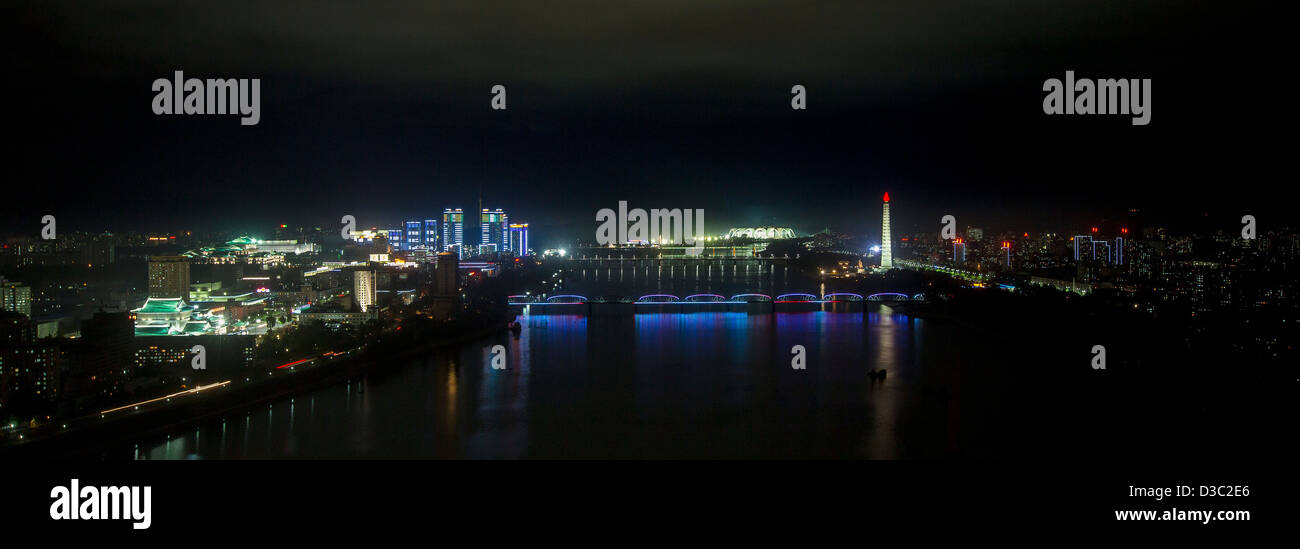 New Modern Buildings In Centre Of Pyongyang Colorfully Illuminated At ...