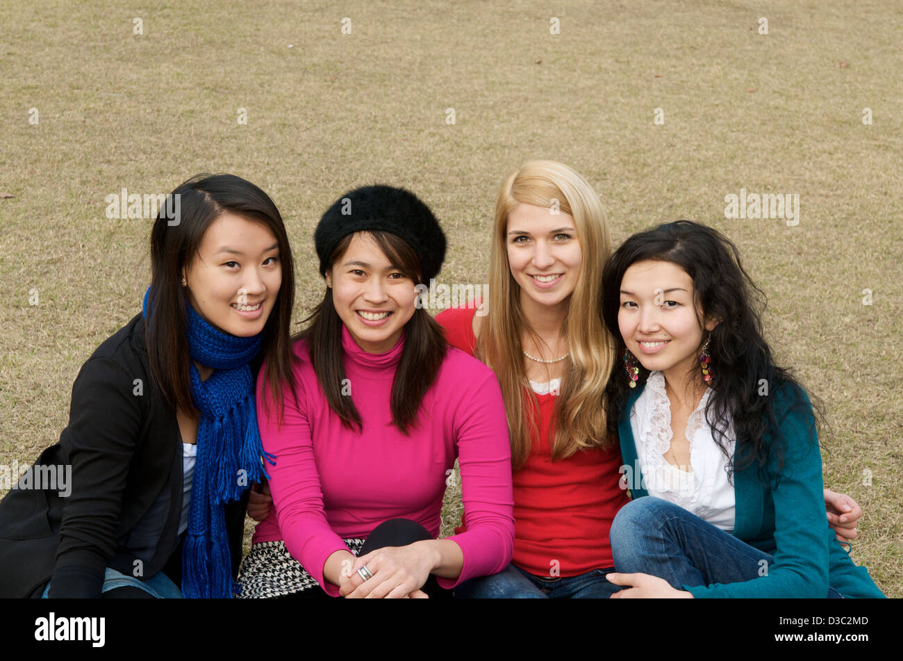 Group of 4 female students outdoor Stock Photo - Alamy
